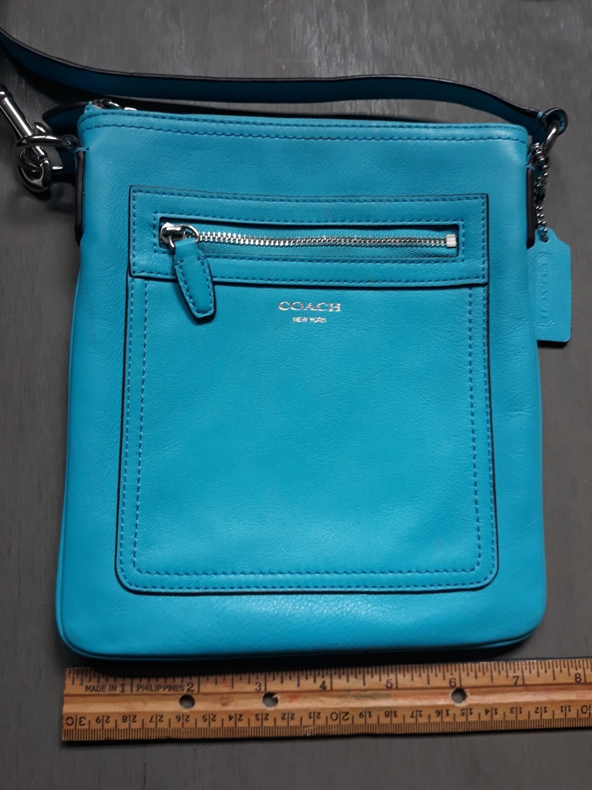 Coach 47989 Tourmaline Turquoise Teal Blue Leather Swingpack Shoulder ...