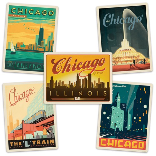Chicago Illinois US Travel Vinyl Sticker Set Vintage Style Laptop ...