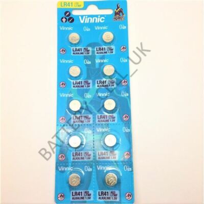 10x LR41 Vinnic Alkaline Batteries L736 AG3 192 L736F L736C EXPIRY 09/ ...