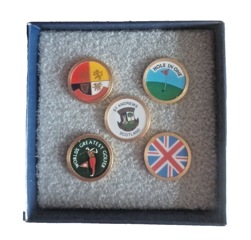 Set Brass Vtg Golf Ball Markers St Andrews GreatBritian Flag Scotland ...