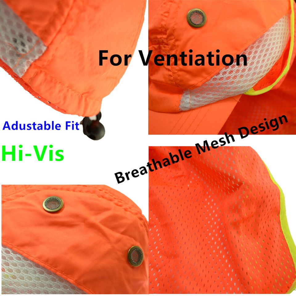 Hi Vis Reflective Sun Hat Work Neon Safety Baseball Cap with Neck Flap ...