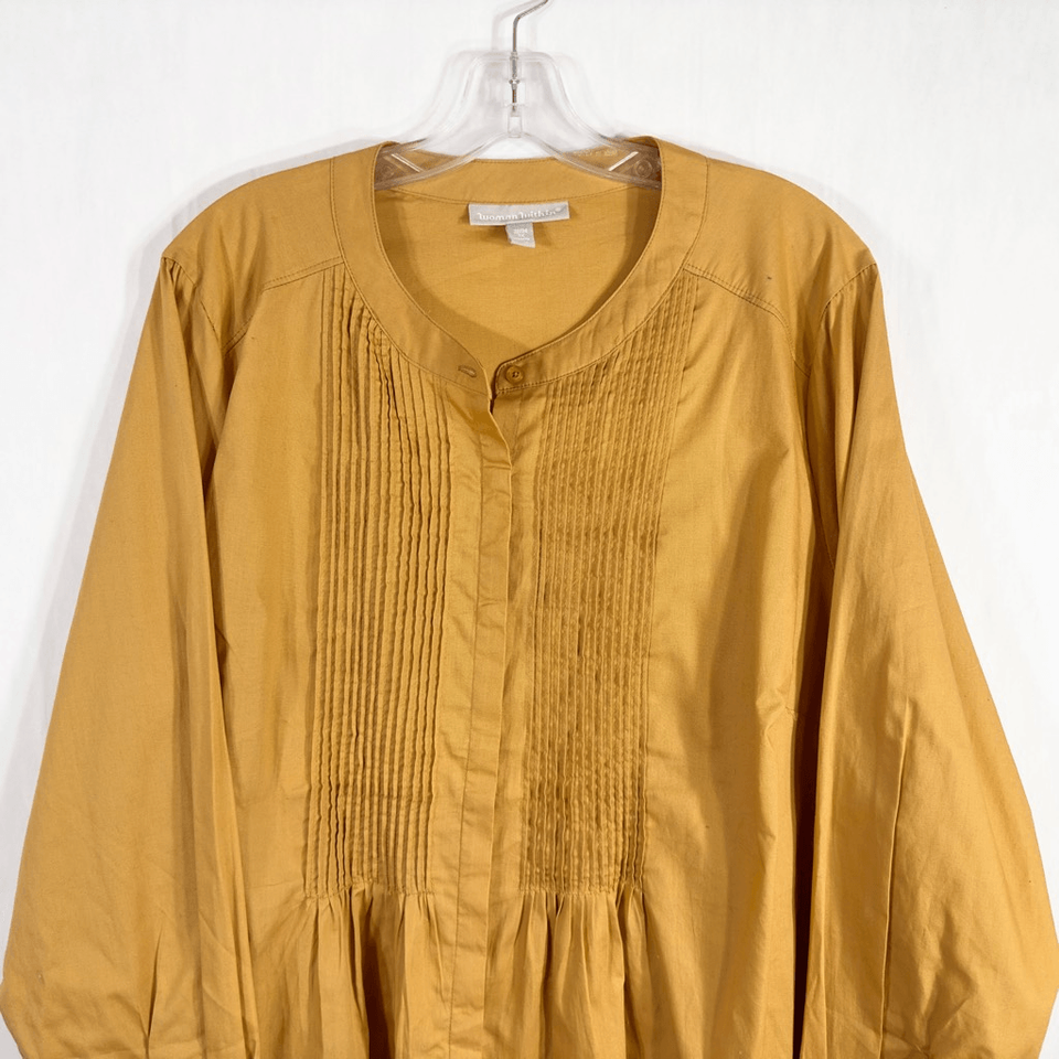 Woman Within Plus Size 1X 22W 24W Top Gold Pintucked Button Down Cotton 199 | eBay