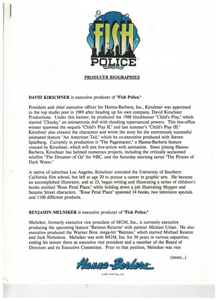 FISH POLICE PRESS KIT HANNA-BARBERA ANIMATED PHOTOS, CAST AND ...