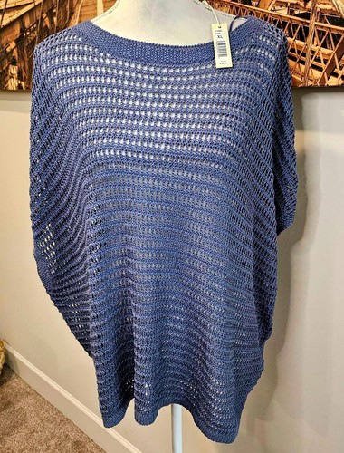 Max Studio Oversized Open Knit Crocket Cornflower Blue Sweater Top Size ...