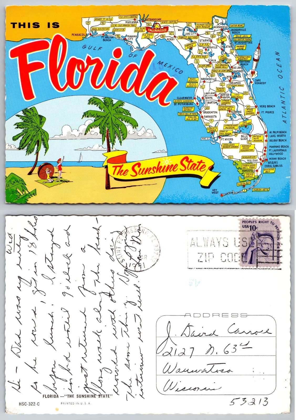 Continental Florida Sunshine State Map Postcard | eBay