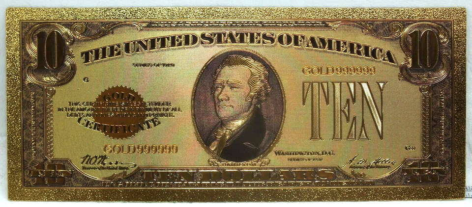 24K Gold-Plated Foil Note Currency Bill Paper Money Novelty Famous Cash ...