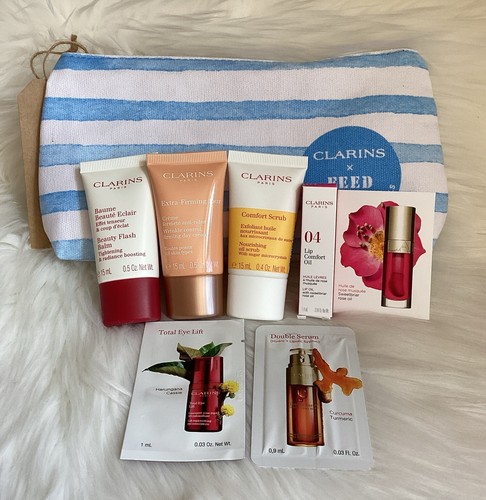 Clarins 6pcs Skin Care Set*Comfort Scrub*Beauty Flash Balm*Day Cream ...