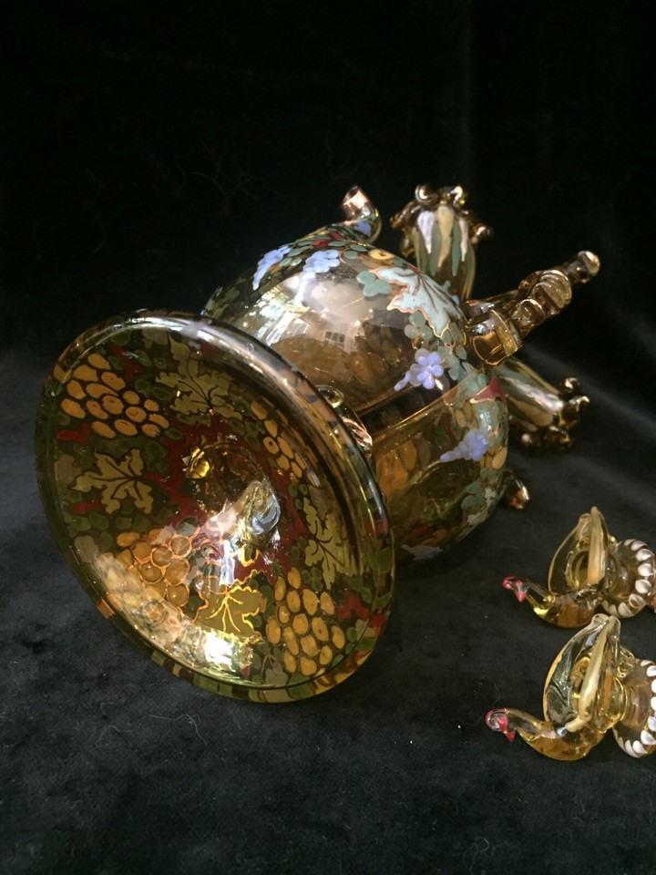 Antique Moser Amber Glass with Grape Enamel Decoration Tankard Cruet | eBay