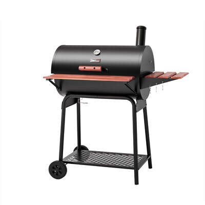 Royal Gourmet Barrel Charcoal Grill with Wood-Painted Side & Front ...