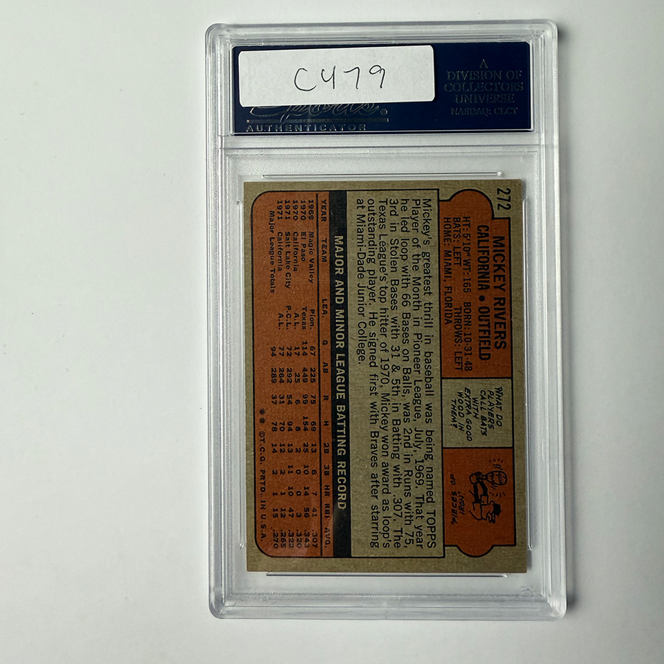 Mickey Rivers Signed Rookie 1972 Topps #272 Inscribed PSA Auto ...