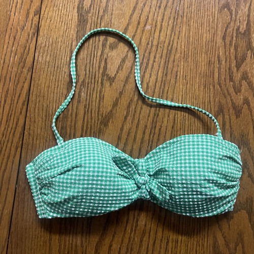 J. Crew French bikini swim top in preppy gingham green white checkered ...