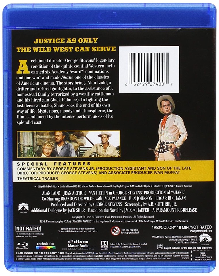 Shane (Blu-ray) Alan Ladd Jean Arthur Van Heflin Brandon de Wilde Jack ...
