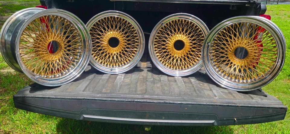 (4) 17x9 Center Gold 100 Radical Authentic Dayton Wire Wheels Caps ...