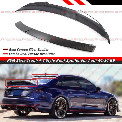 FOR 17-24 AUDI A4 S4 B9 CARBON FIBER REAR WINDOW ROOF + PSM STYLE TRUNK ...