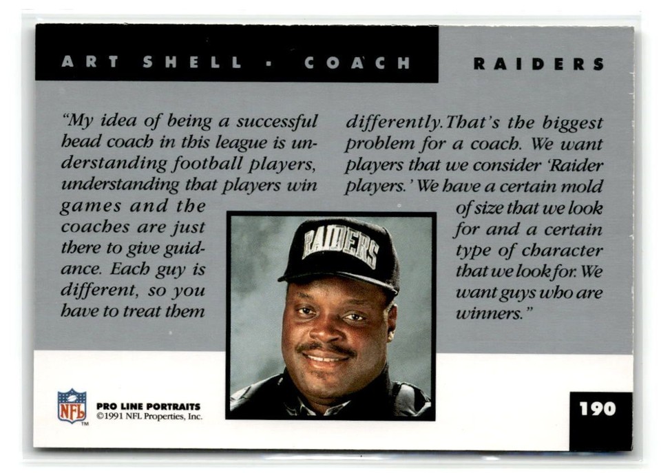 1991 Pro Line Portraits FOOTBALL #190 Art Shell Los Angeles Raiders | eBay
