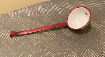 Vintage Red & White Enamelware Long Handled Dipper Ladle ~ Farmhouse ...