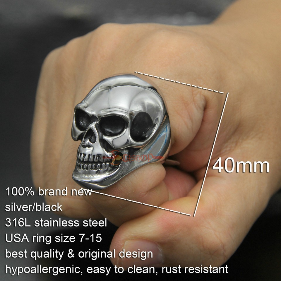 Men's Punk Rocker Biker Retro Big Silver Stainless Steel Gothic Emo ...
