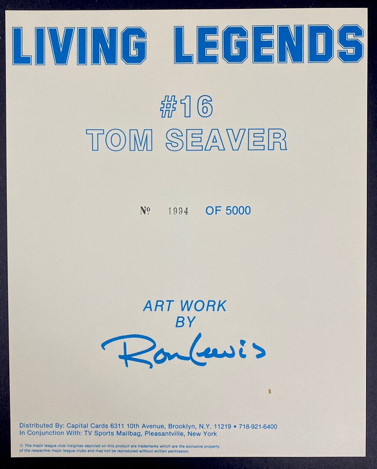 Tom Seaver Signed 8x10 Ron Lewis Photo Autograph NY Mets Reds No hitter ...