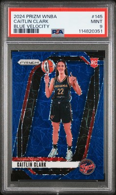 2024 PANINI PRIZM WNBA BLUE VELOCITY #145 CAITLIN CLARK ROOKIE RC PSA 9 ...