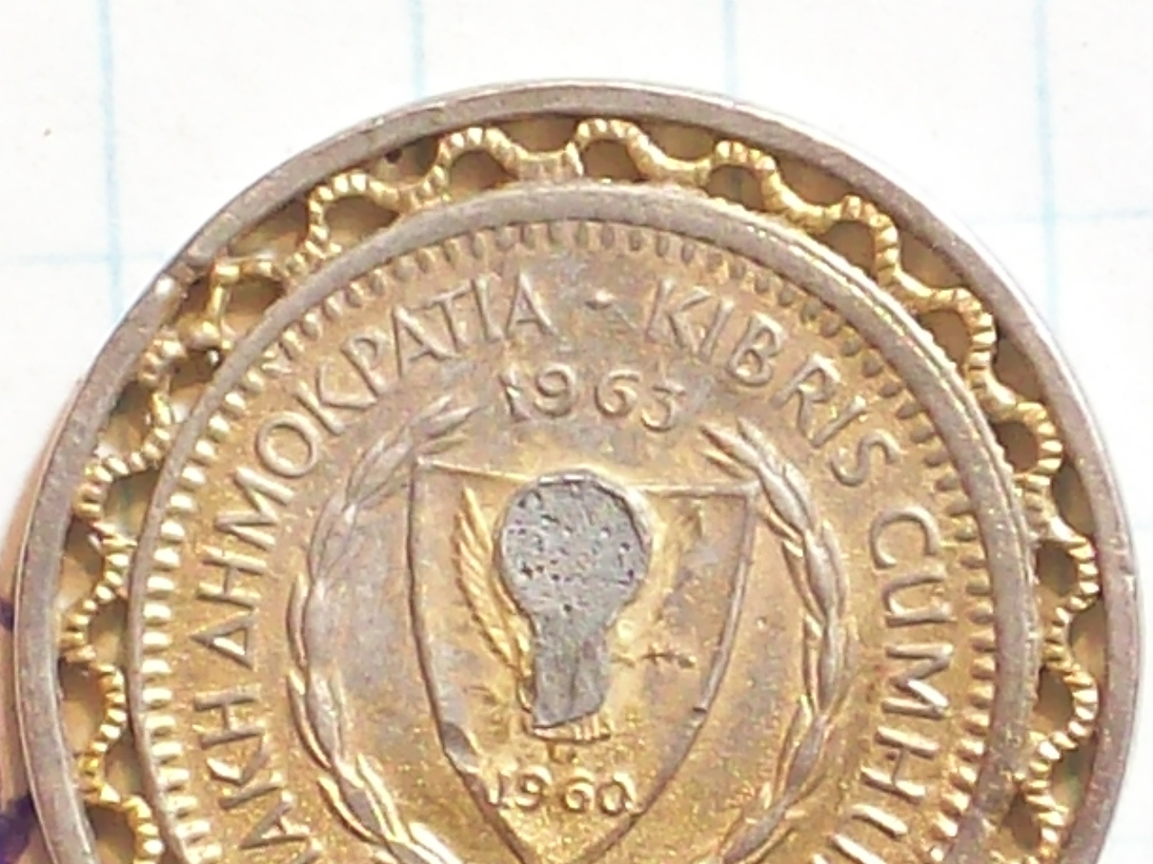 PENDANT COIN 25 MILS CYPRUS KYTTPIAKH DHMOKPATIA KIBRIS CUMHURIYETI ...