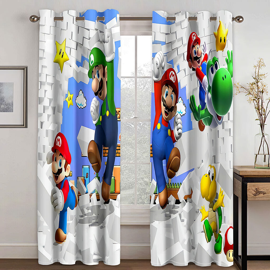Kids Super Mario Curtains Thick Blackout Curtains Thermal Ring Top ...