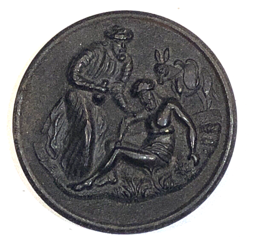 SCARCE black dyed molded horn button with self shank of the “Good ...