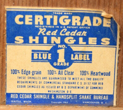 1963 Salesman Sample Certigrade Red Cedar Shingles Blue Label Seattle ...