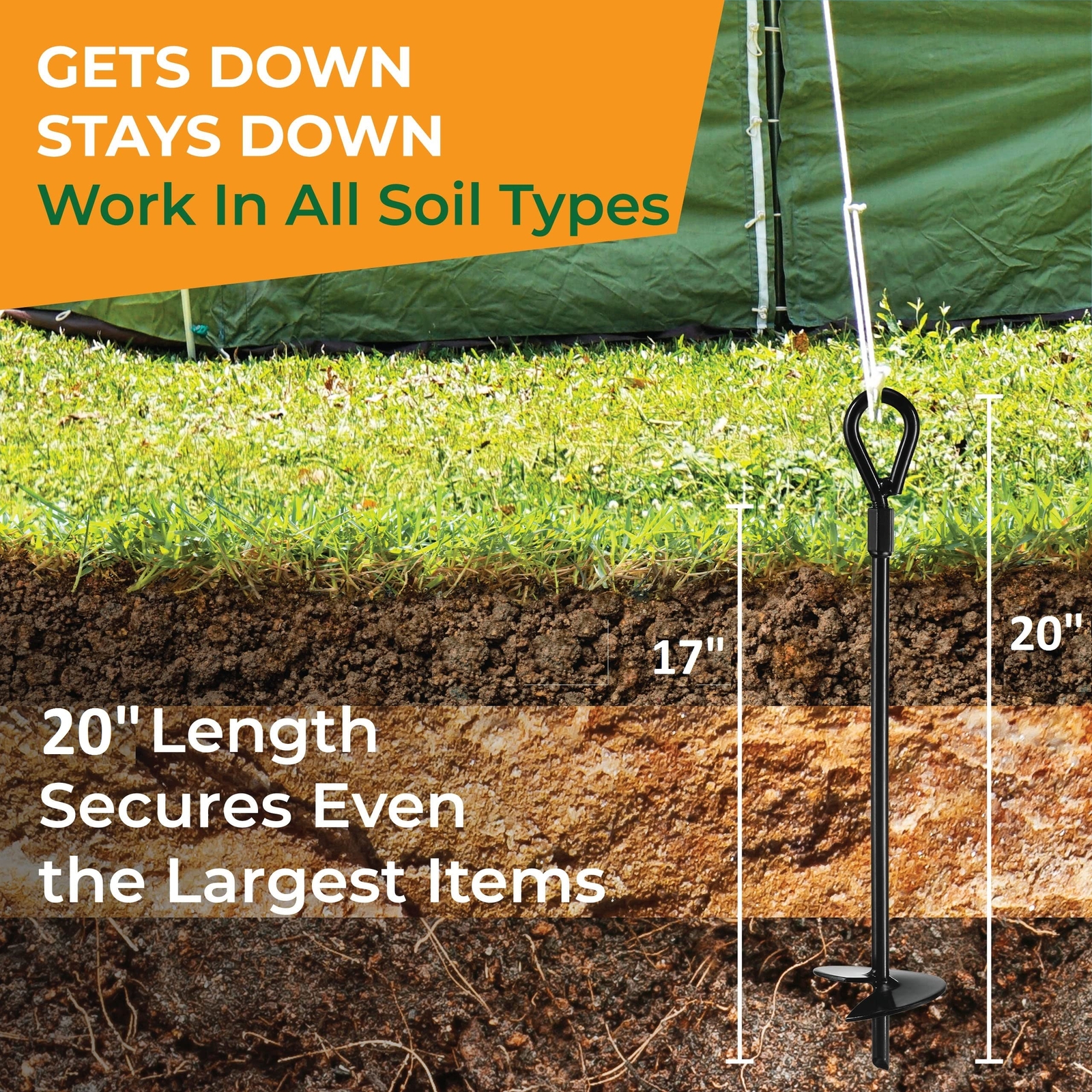 20-inch Ground Anchors 4pcs Easy to Use With Drill 10mm Diameter Heavy ...