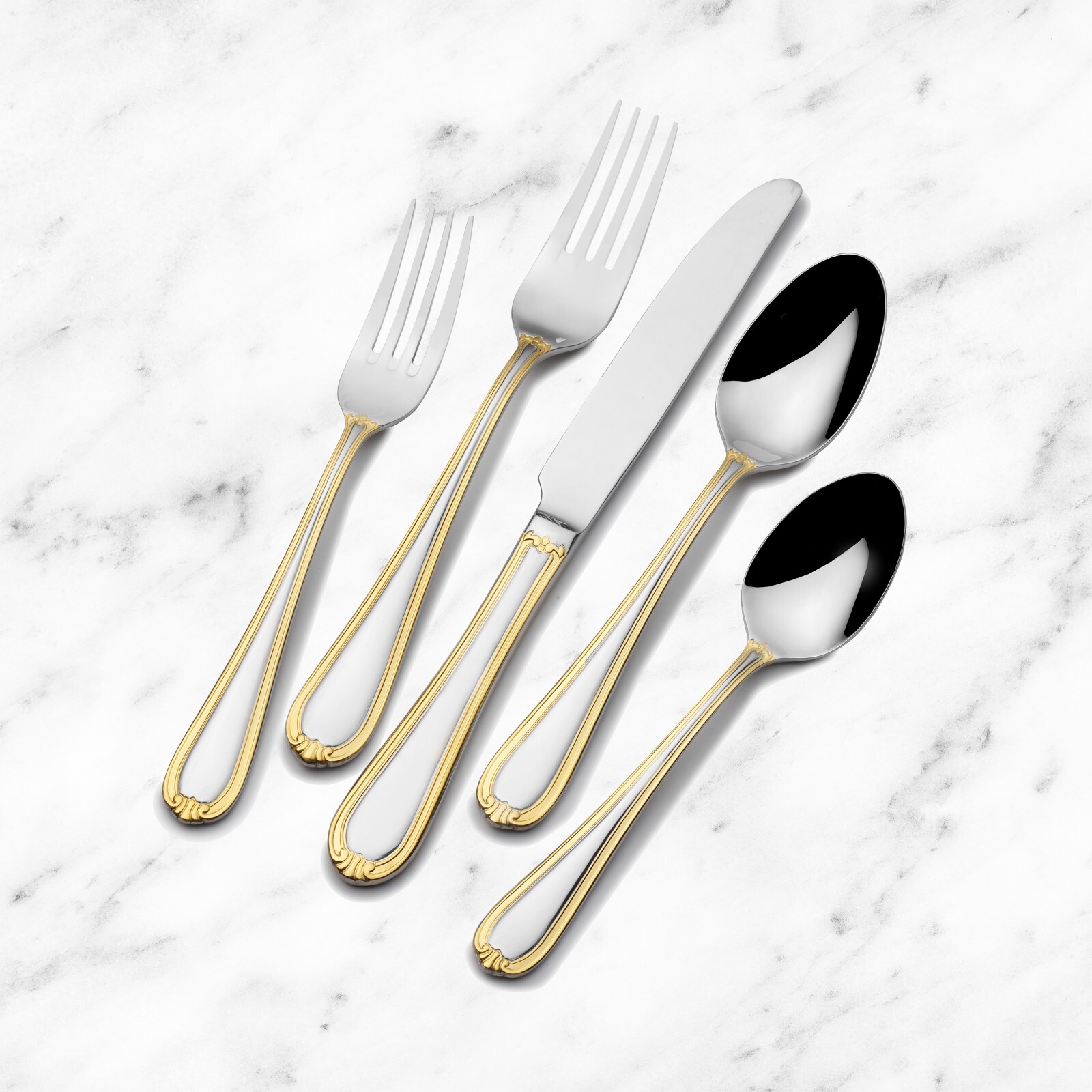 St. James Legacy 45pc Hi Quality Gold Accent Flatware Set+ Hostess For ...