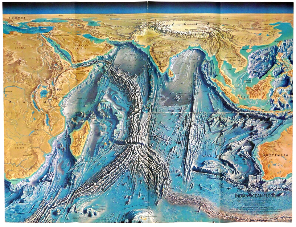 ⫸ 1967-10 October Vintage INDIAN OCEAN FLOOR National Geographic Map - A3 | eBay