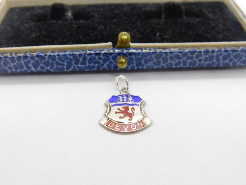 Sterling Silver & Enamel Devon Crest Shield Charm Pendant Vintage c1970 ...