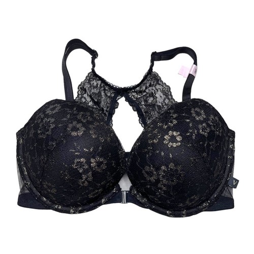 Victoria’s Secret Sexy Tee Push-Up Bra Lace Front Close Black Gold ...
