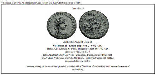 Valentinian II 388AD Ancient Roman Coin Victory Chi-Rho Christ monogram ...