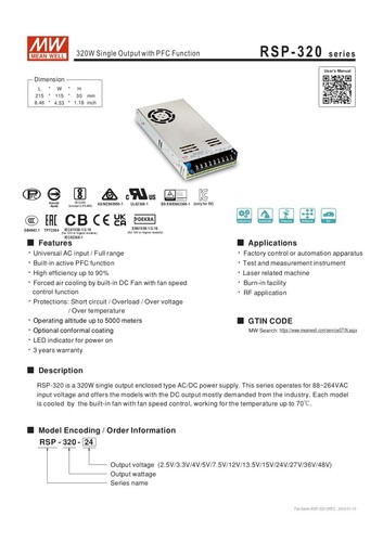 Mean Well New In Box RSP-320-15 Switching Power Supply | eBay