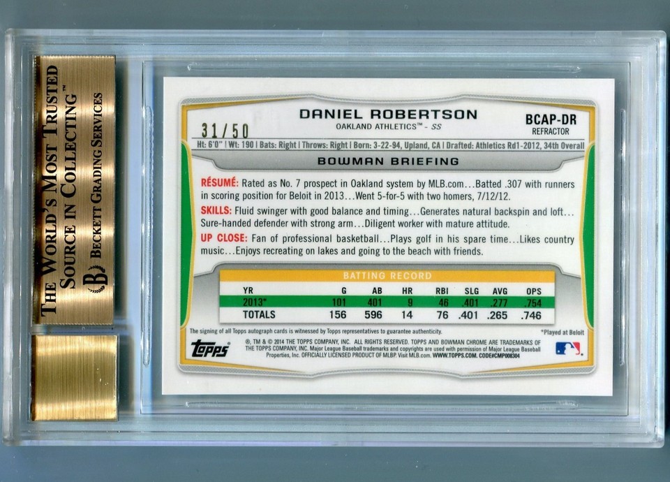 2014 Daniel Robertson Auto 31/50 Blue Wave Bowman Chrome | eBay