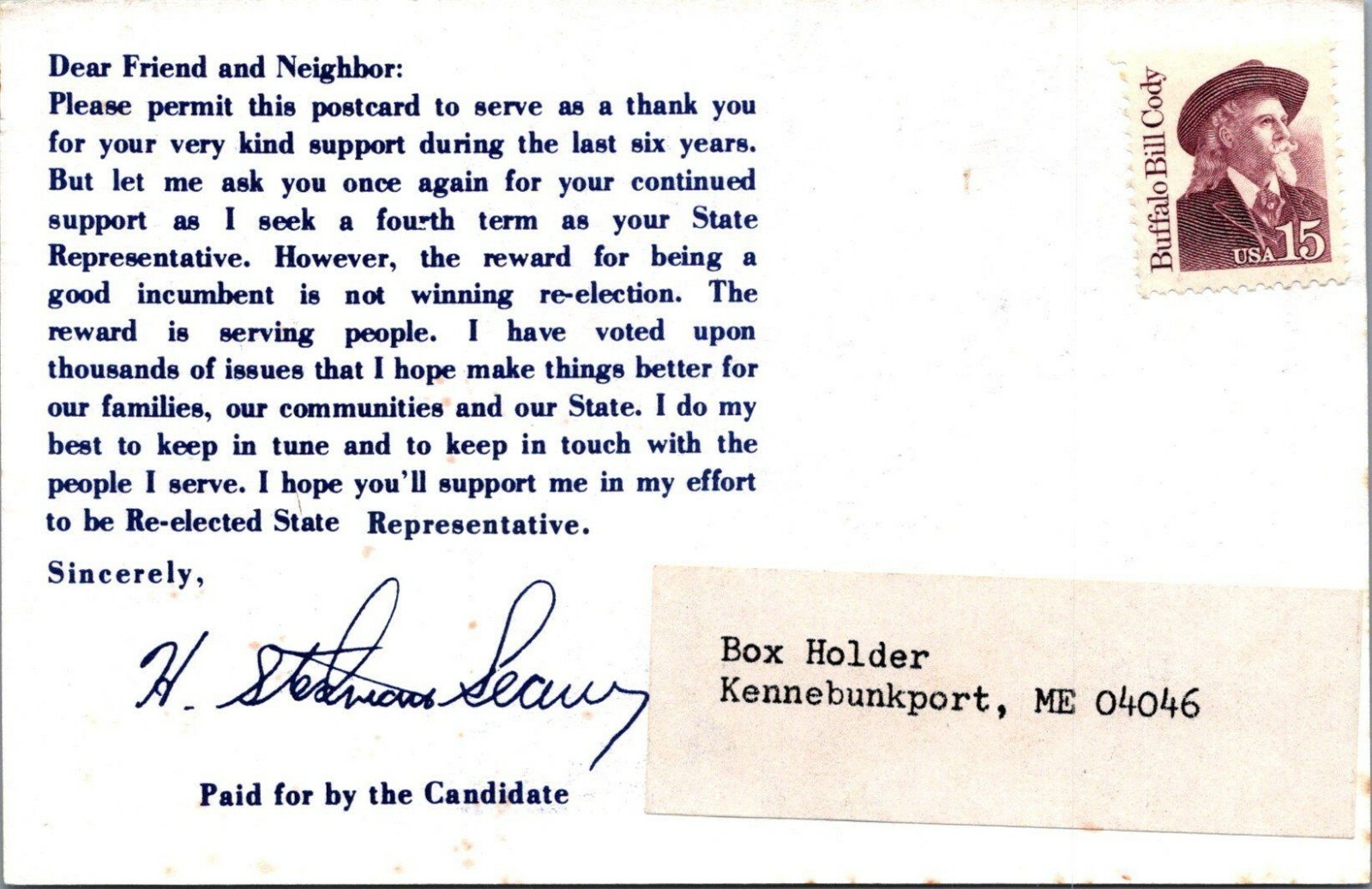 Re Elect H. Stedman Seavey Postcard Unposted | eBay