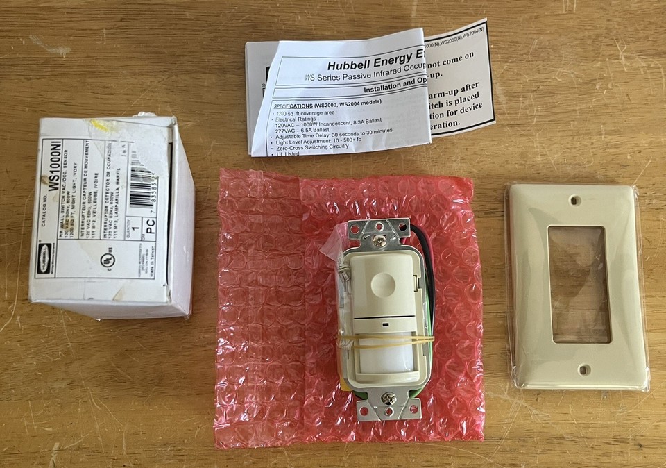 Hubbell Sensor Wall Switch Occupancy Sensor,Pir,1200 Sq Ft, 120V 600 ...