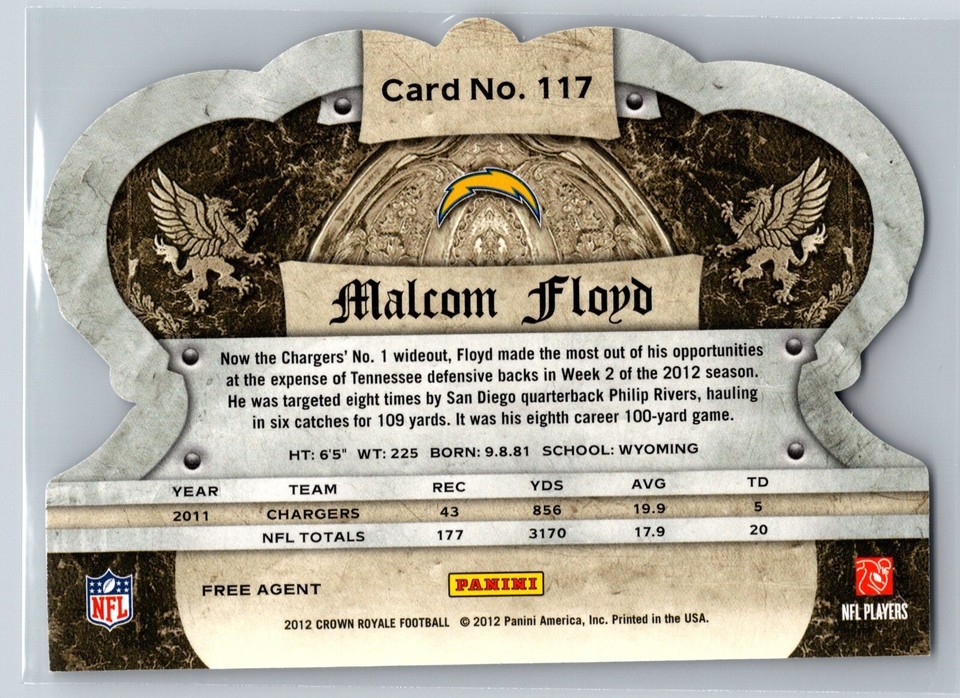 2012 Topps Crown Royale Football Malcolm Floyd San Diego Chargers #117 ...