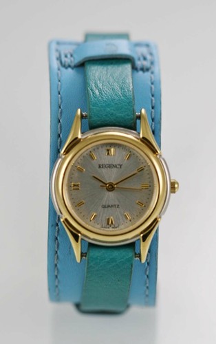 Regency Watch Women Stainless Gold Silver Water Resist Blue Leather ...