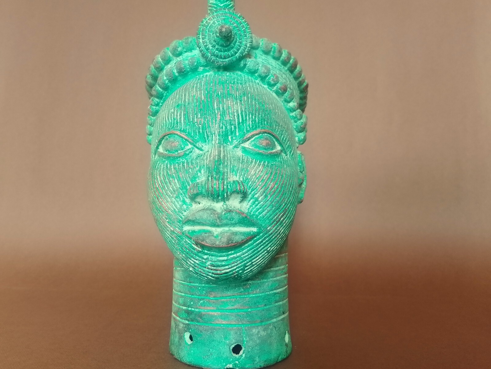 Benin Bronze statue of an Ife princess in ceremonial coral-bead crown ...