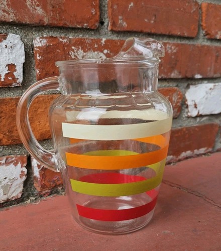 Vintage Anchor Hocking Multi Colored Striped Glass Pitcher With Ice Lip ...