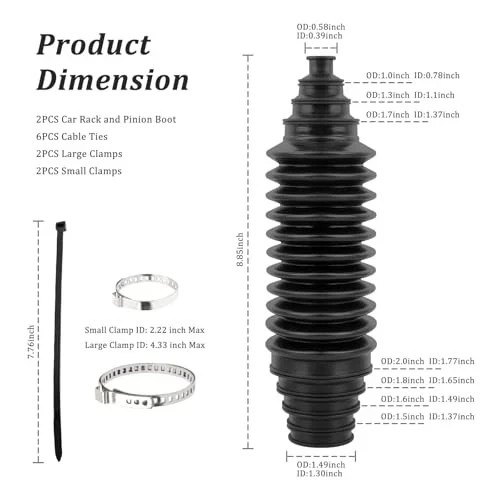 Inner Tie Rod Boot Kit,Multi-Size Adjutable Rack and Pinion Boot Kit ...