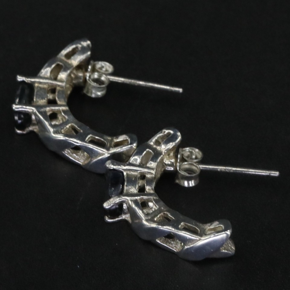 Sterling Silver - Sapphire XOXO J-Hoop Post Earrings - 2.5g | eBay