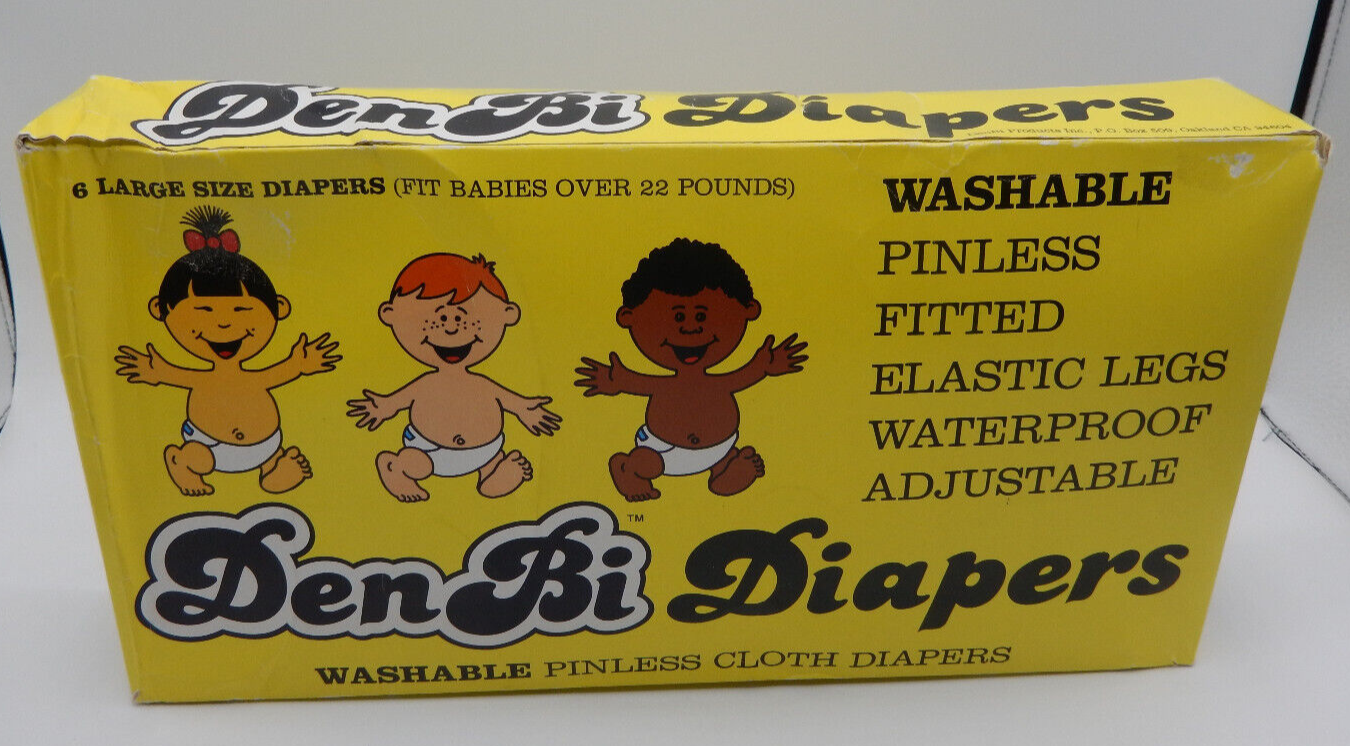 Vintage Rare 1983 DenBi Diapers (5) Large Size Washable Pinless Fitted ...