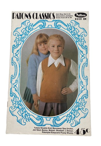 Patons Classics Book 110 Girl Boy Set In Jumpers Vintage Knit Patterns ...