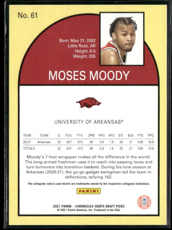 2021 Panini Chronicles Draft Picks Moses Moody 61 Hoops Tribute Rookie ...