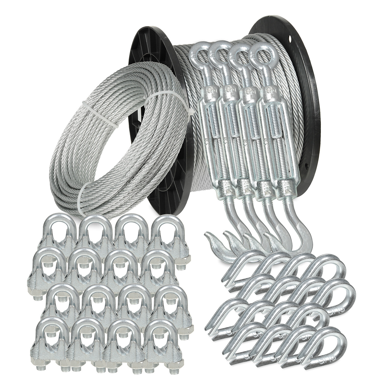 PVC Drahtseil +Zubehör SET Stahlseil Ummantelt Verzinkt Kausche ...