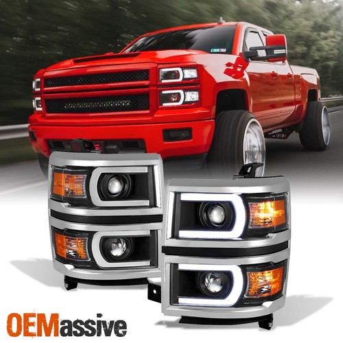 Fit 2014-2015 Silverado 1500 Black LED DRL U Neon Bar Style Projector ...