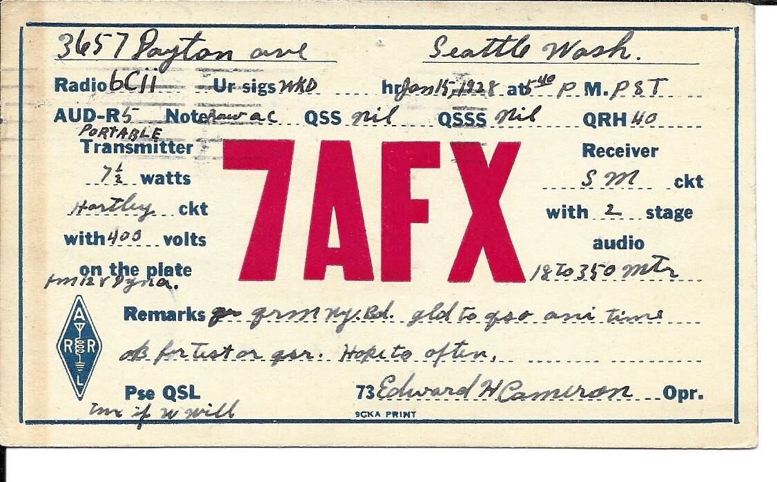 QSL 1928 Seattle WA radio card | eBay