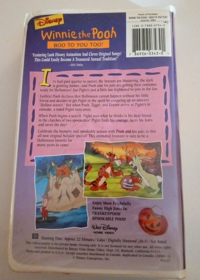 Disney Winnie the Pooh - Boo to You Too (VHS, 1997) Clamshell Vintage ...